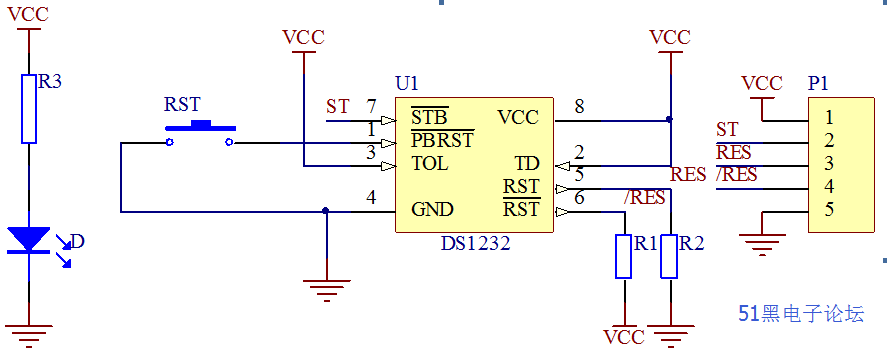 DS1232电源监测看门狗模块电路原理图等资料 - 51单片机
