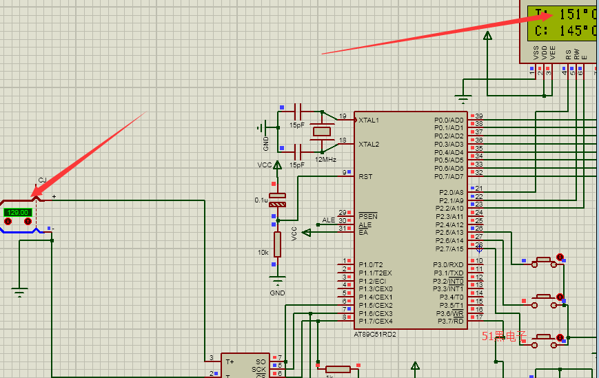 单片机驱动MAX6675热电偶温度报警程序与Proteus仿真图 - 24小时必答区